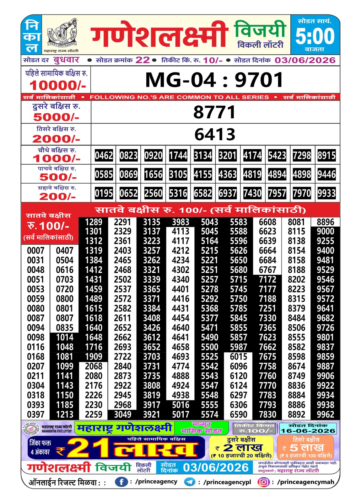 Maharashtra Ganesh Laxmi Lottery Result 03/06/26 Check Here